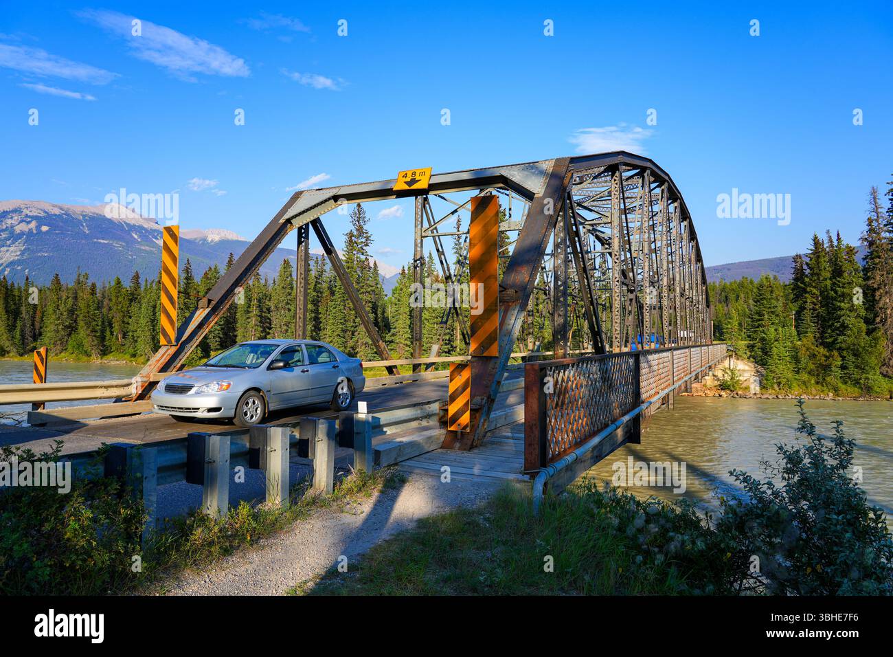 Henry John Moberly bridge over the Athabasca River on the Maligne Lake ...