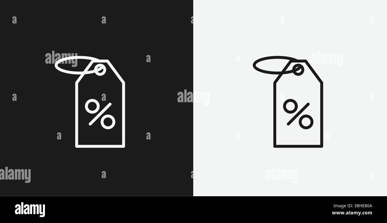 White Outline Icon Price Tag with Percentage Symbol on Black and White ...
