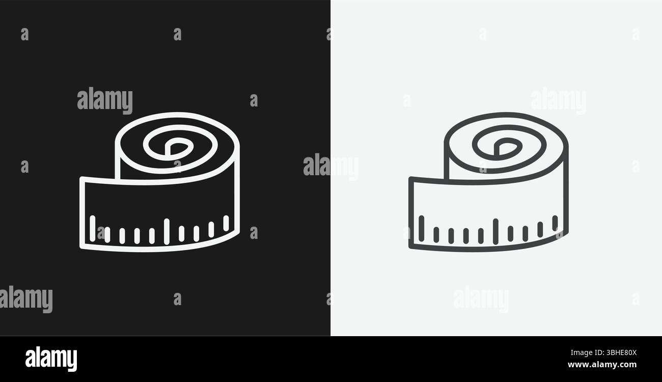 Rolled Measuring Tape with Markings on Black and White Backgrounds ...
