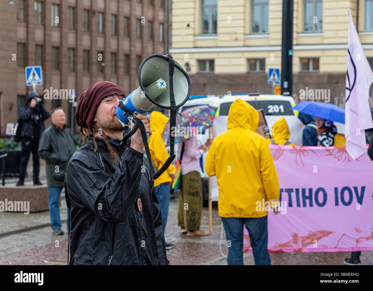 Chant leader in the Wildfire Rebellion (Kulovalkea) protest organised ...
