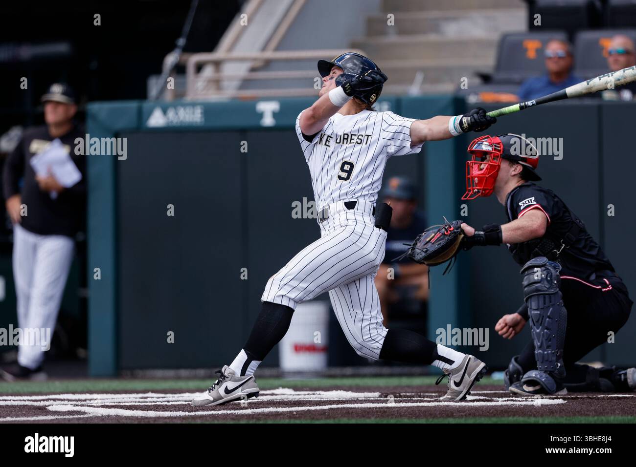 Wake Forest Demon Deacons second baseman Austin Hawke (9) at bat ...