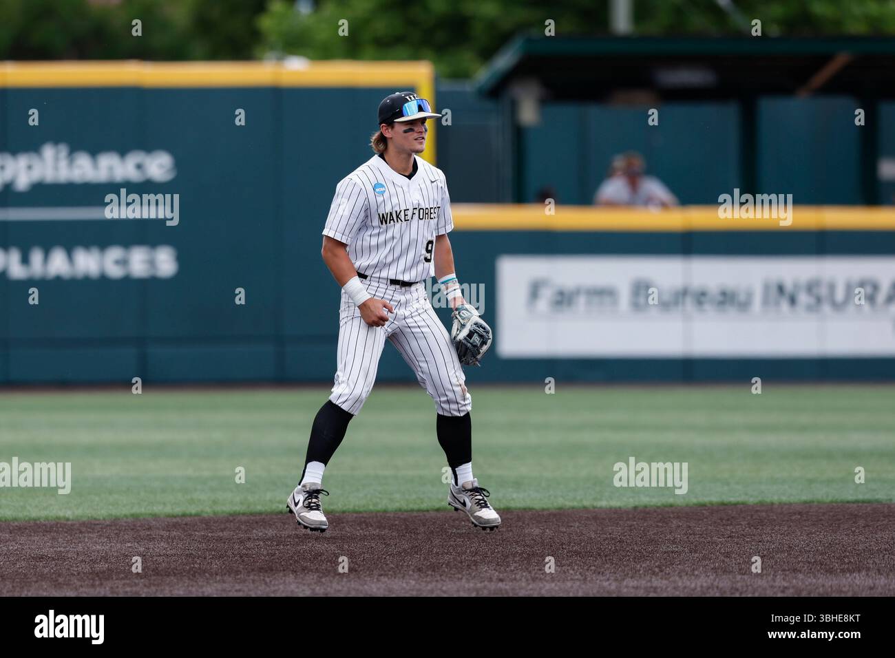 Wake Forest Demon Deacons second baseman Austin Hawke (9) on defense ...