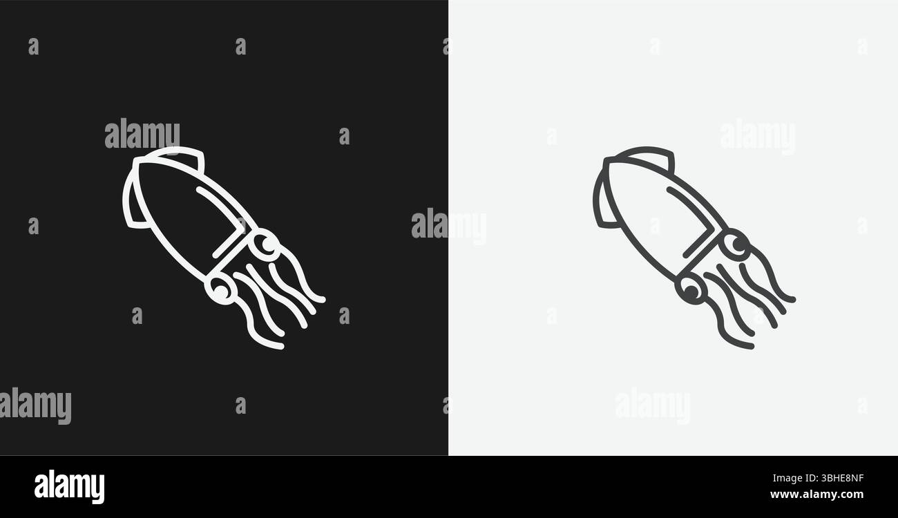 Squid or Calamari on Black and White Backgrounds, Representing Seafood ...