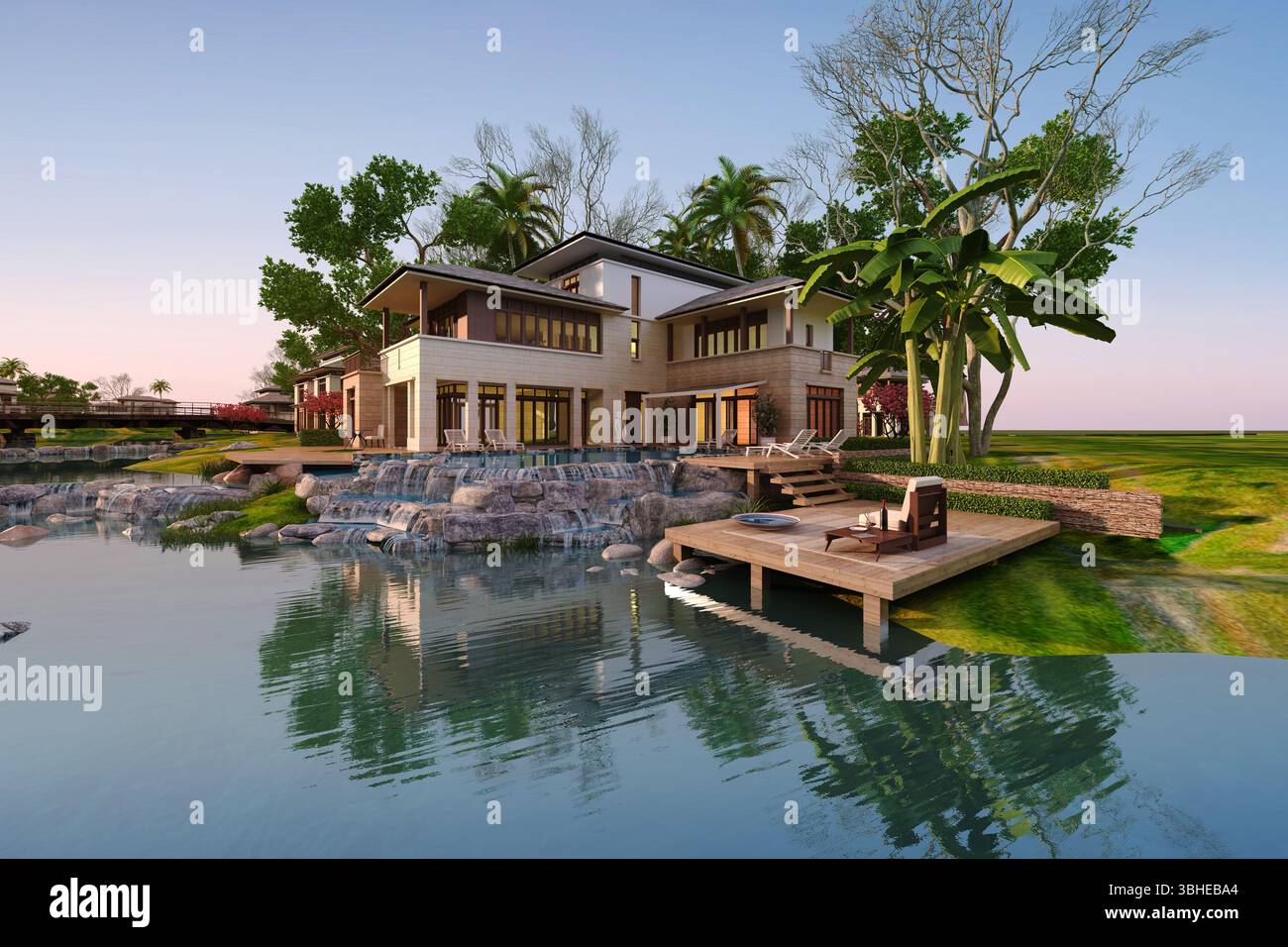 3d render villa house exterior Stock Photo - Alamy