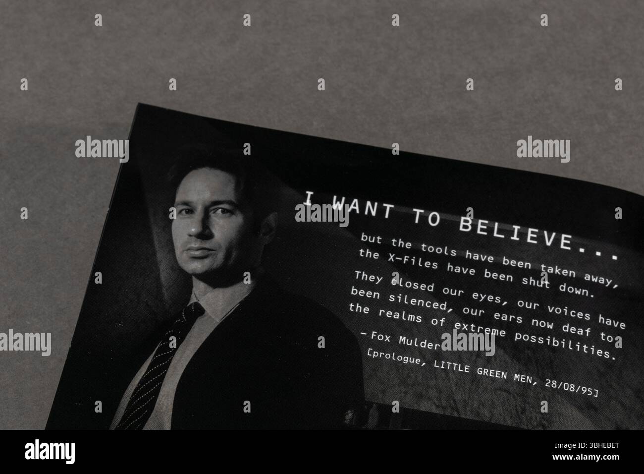 Fox Mulder character with text "I WANT TO BELIEVE" isolated on blank ...