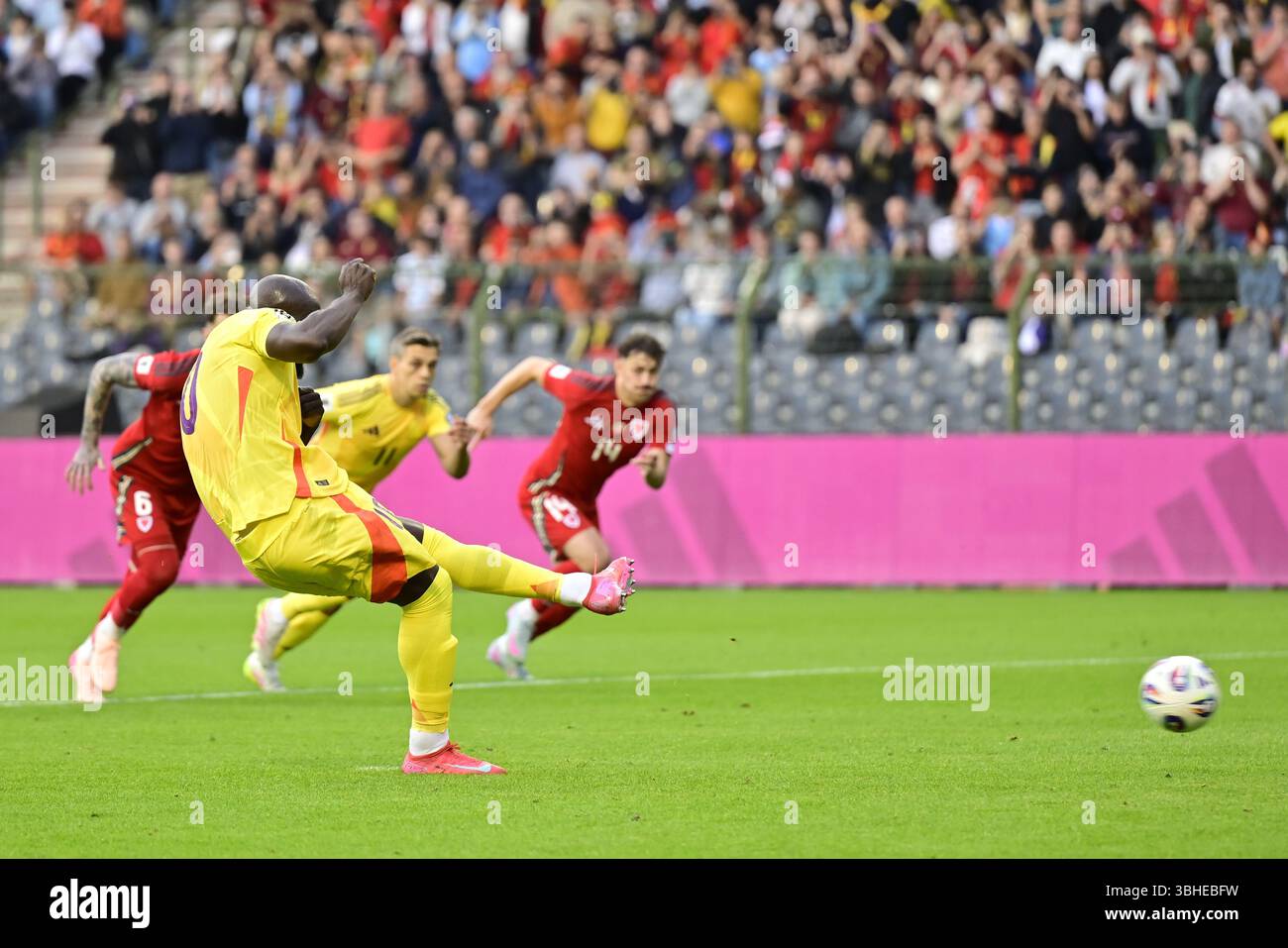 Belgium's Romelu Lukaku scores their side's first goal of the game from ...