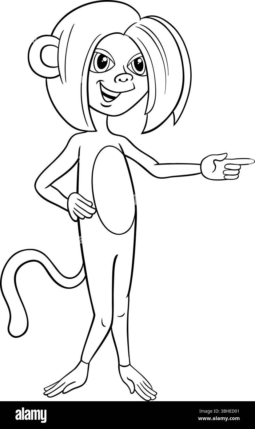 Cartoon illustration of female monkey animal character pointing at ...