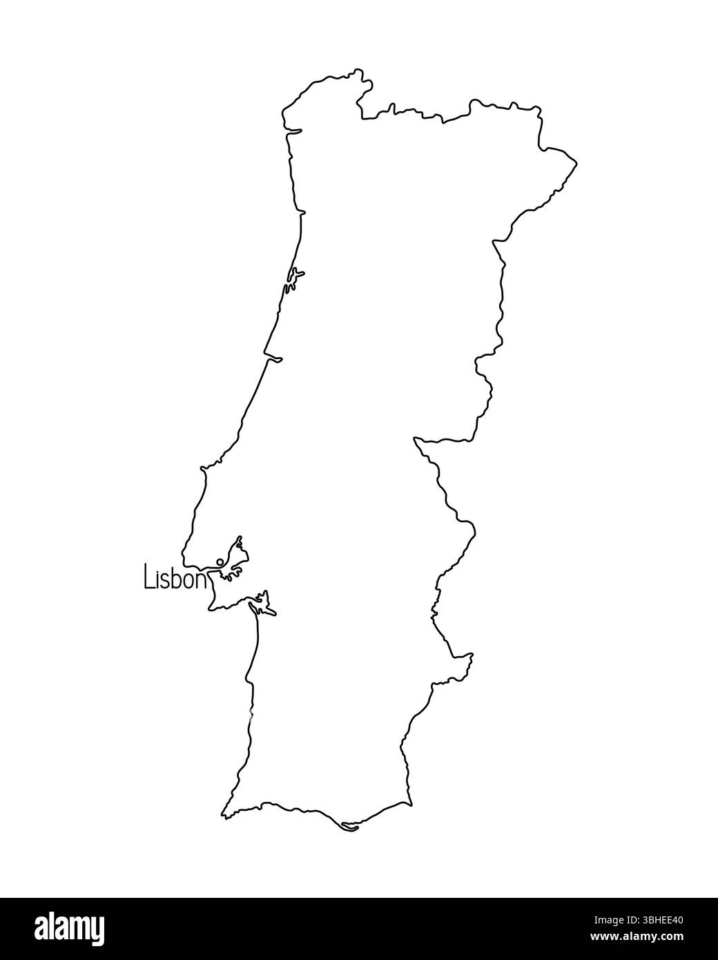 Portugal country map detailed accurate border line simple hand drawn ...