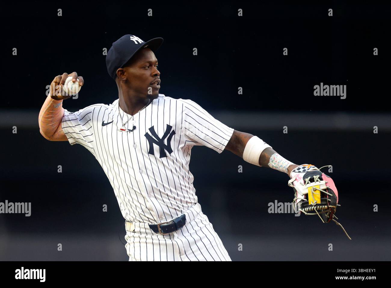 New York Yankees' Jazz Chisholm Jr. throws the ball before the start of ...
