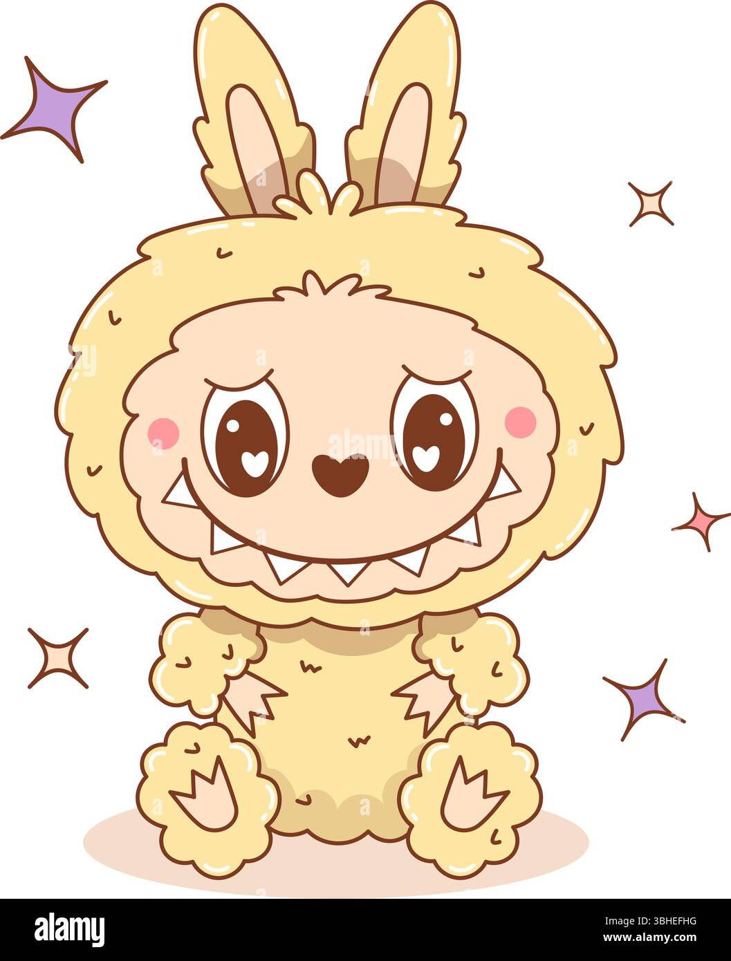 Cute Monster Toy Labubu. Fluffy Cartoon Funny playful Yellow sitting ...