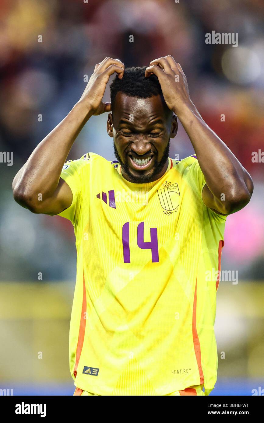 Brussels, Belgium. 09th June, 2025. Belgium's Dodi Lukebakio reacts ...