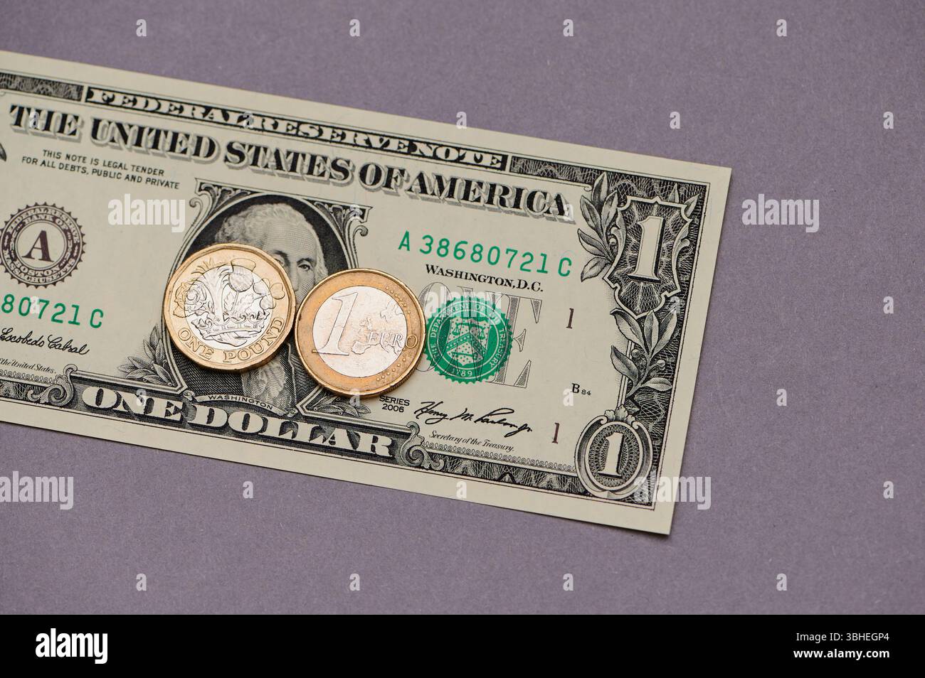 Unique collection of currency featuring a one dollar bill and foreign ...