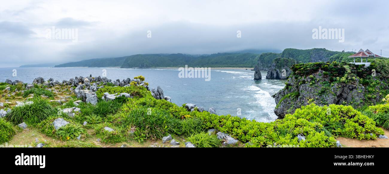 Panoramic view of the cliff face of Cape Hedo, Yanbaru National Park ...