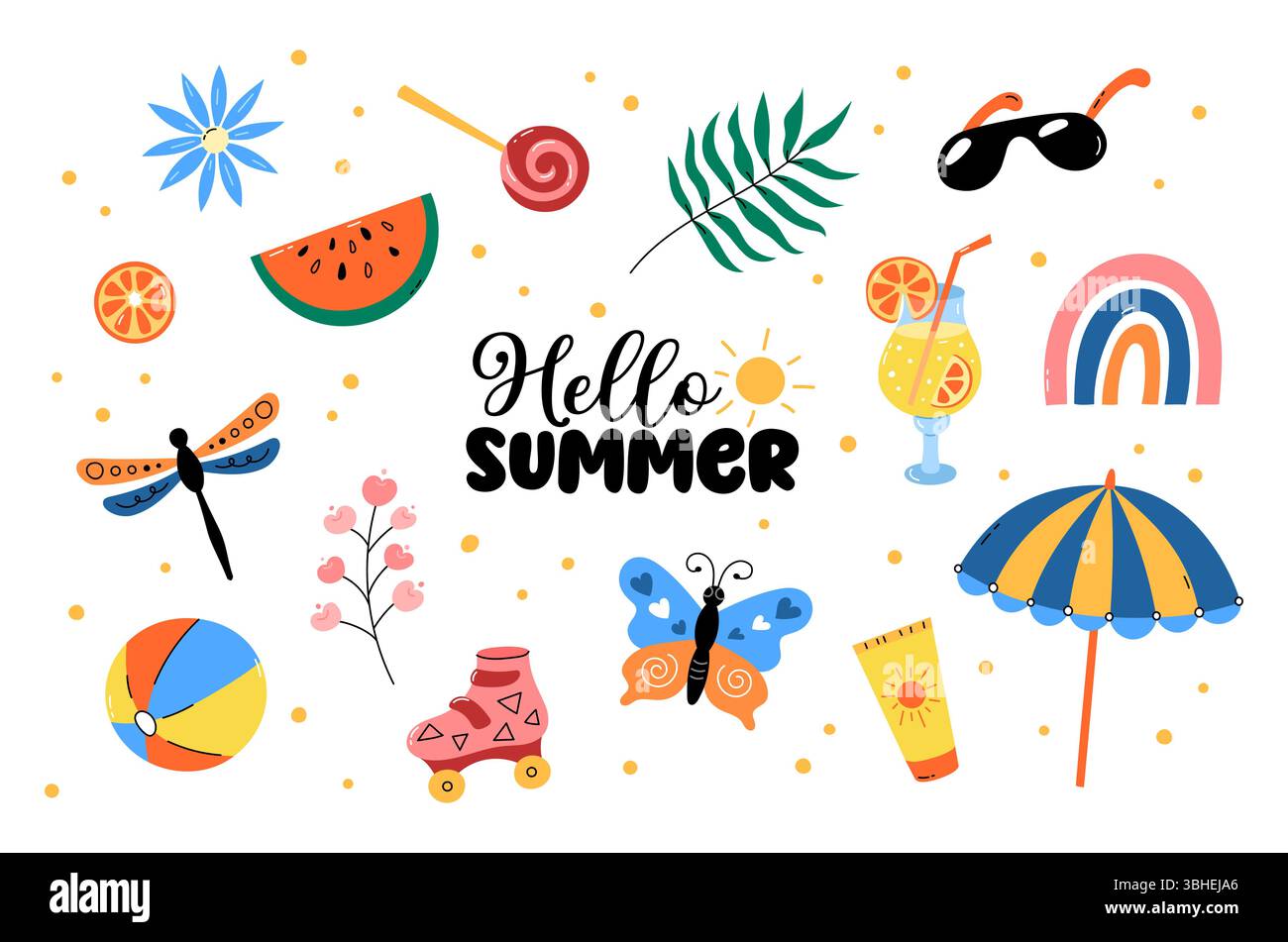 Hello Summer vector set, clipart, graphic elements. Illustration ...