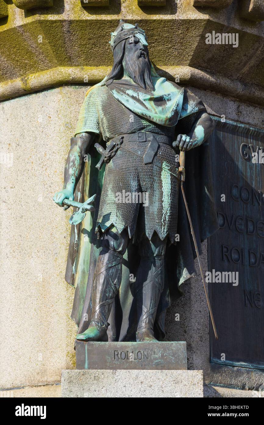 Statue of Rollo (c. 835/870-933), the first Duke of Normandy in Falaise ...