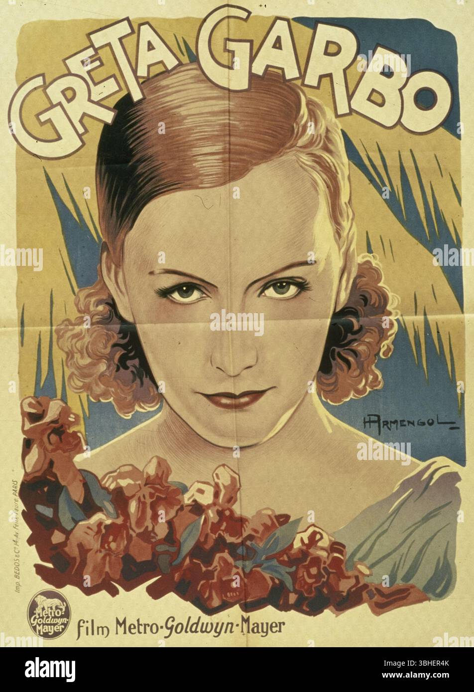 Portrait of Greta Garbo, Vintage 1930s Movie French Poster, by Henri ...