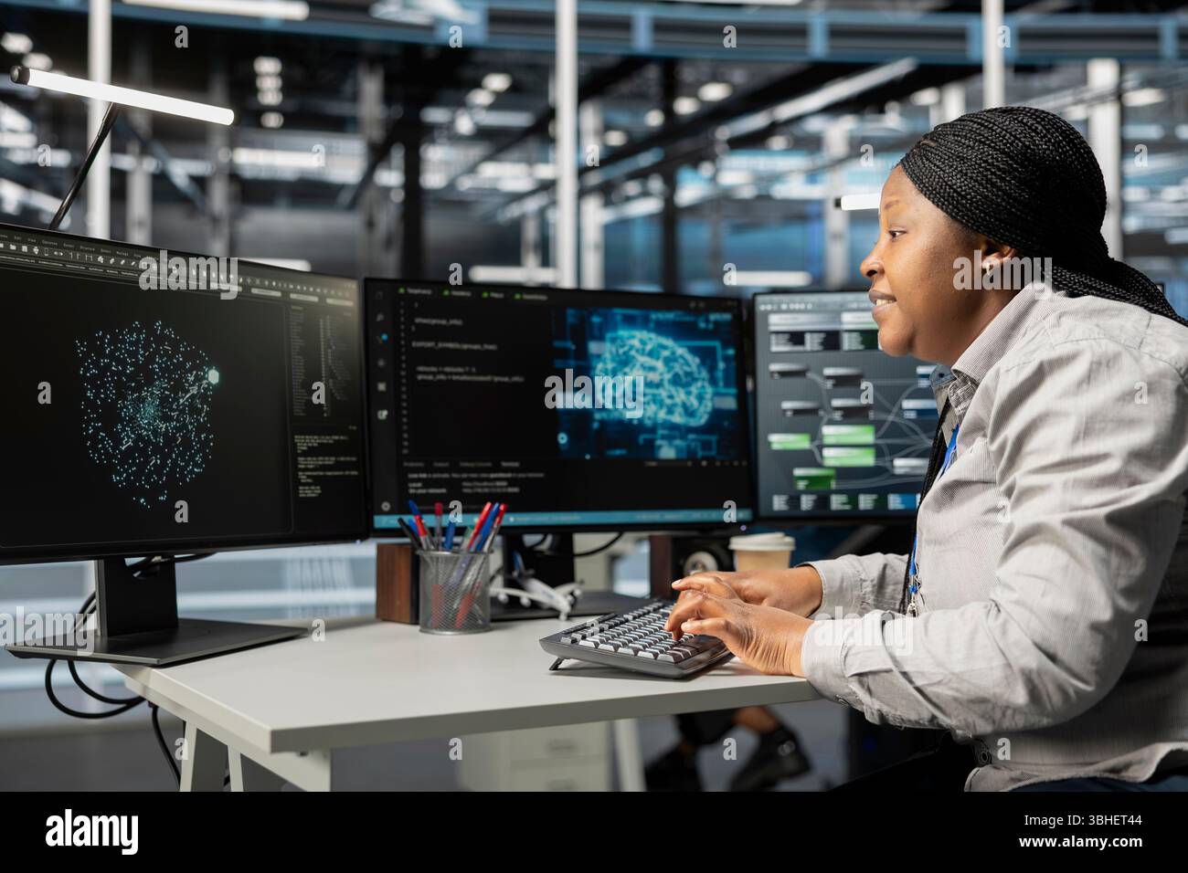 Data center system administrator using machine learning algorithms to analyze large datasets ...