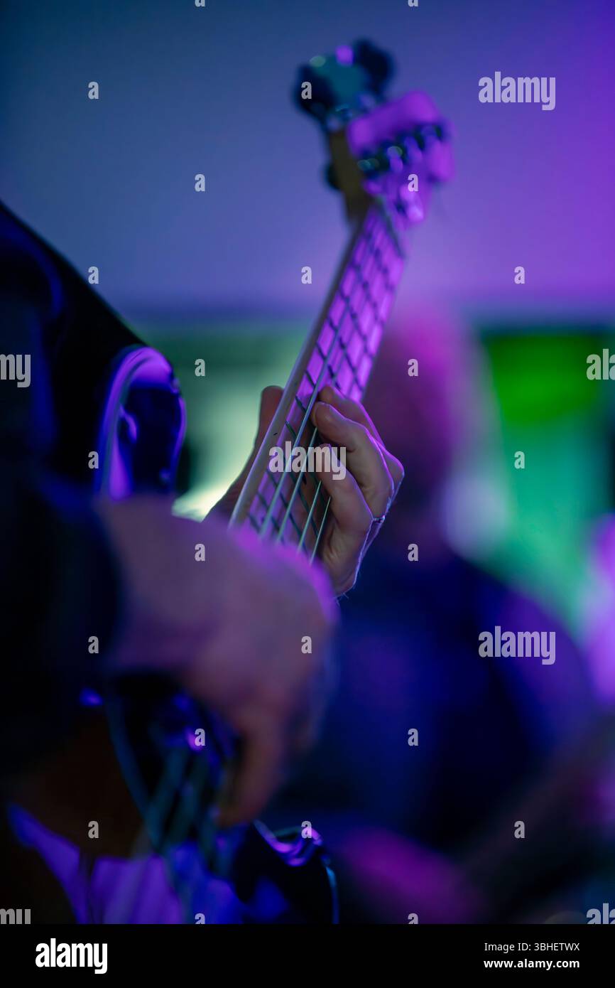 guitars being played on stage at a club gig Stock Photo - Alamy