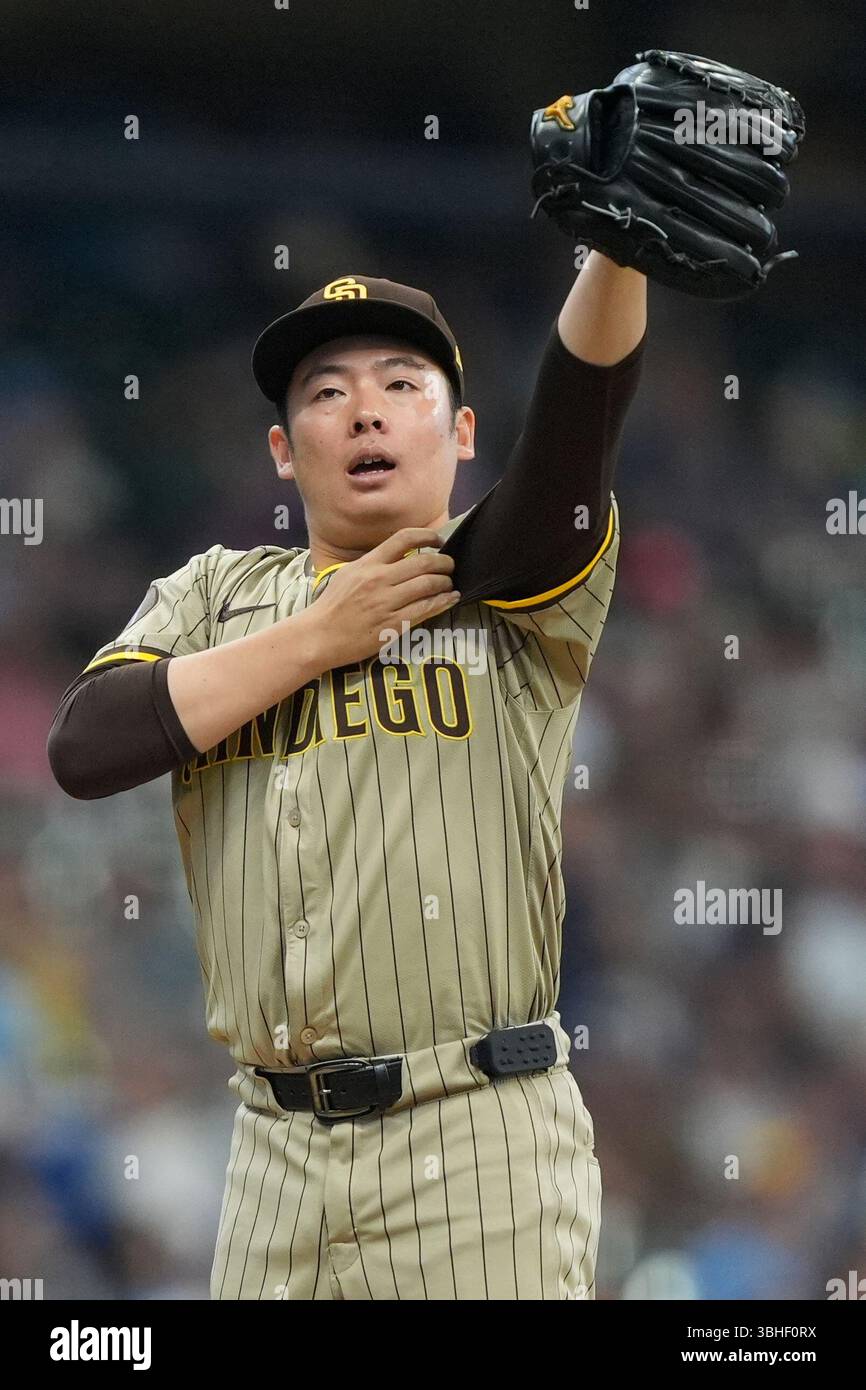 San Diego Padres' Yuki Matsui looks on during a baseball game against ...