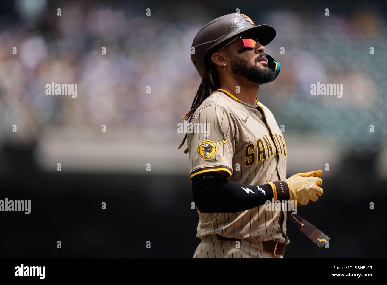 San Diego Padres' Fernando Tatis Jr. looks on during a baseball game ...