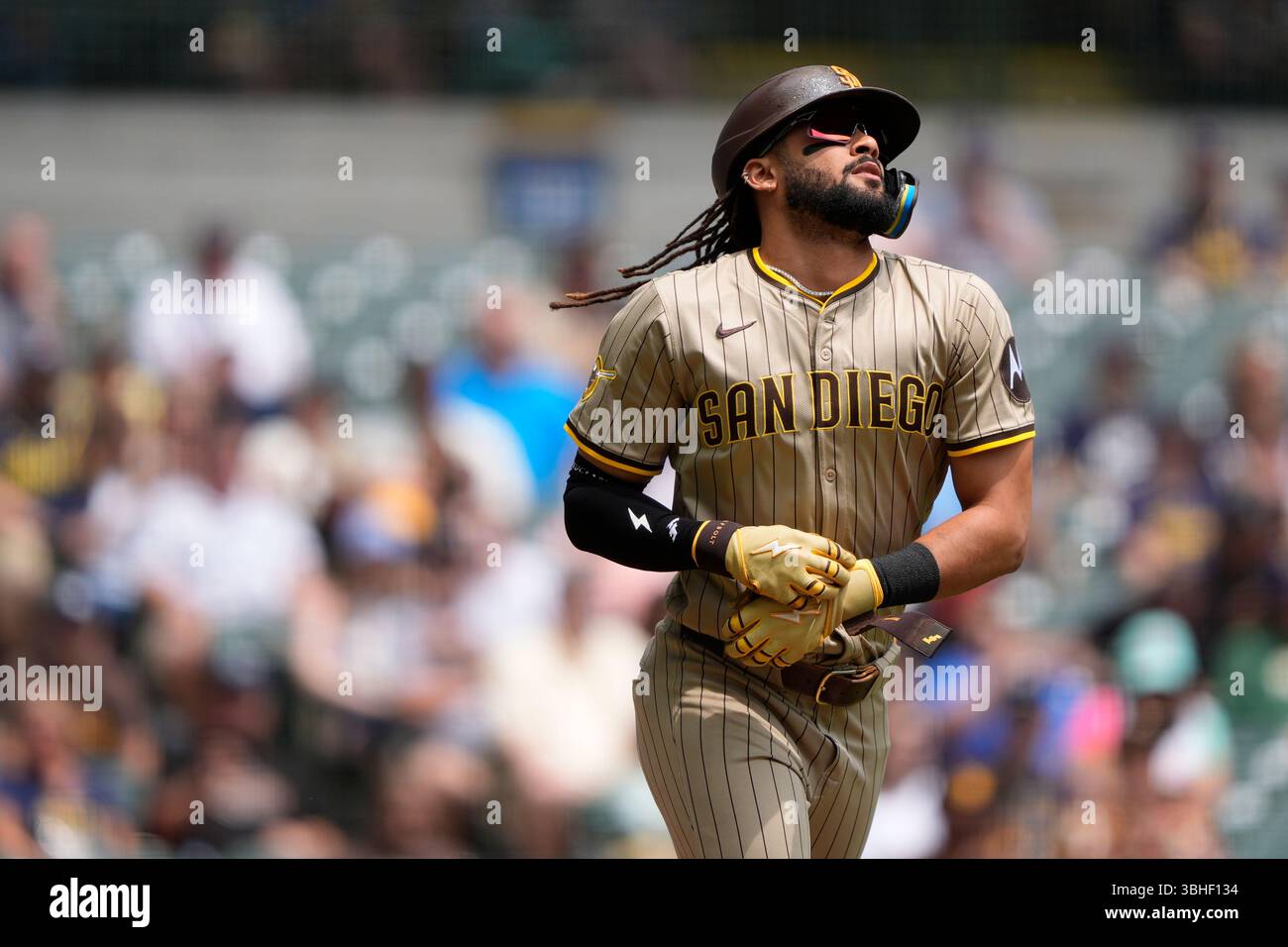 San Diego Padres' Fernando Tatis Jr. looks on during a baseball game ...