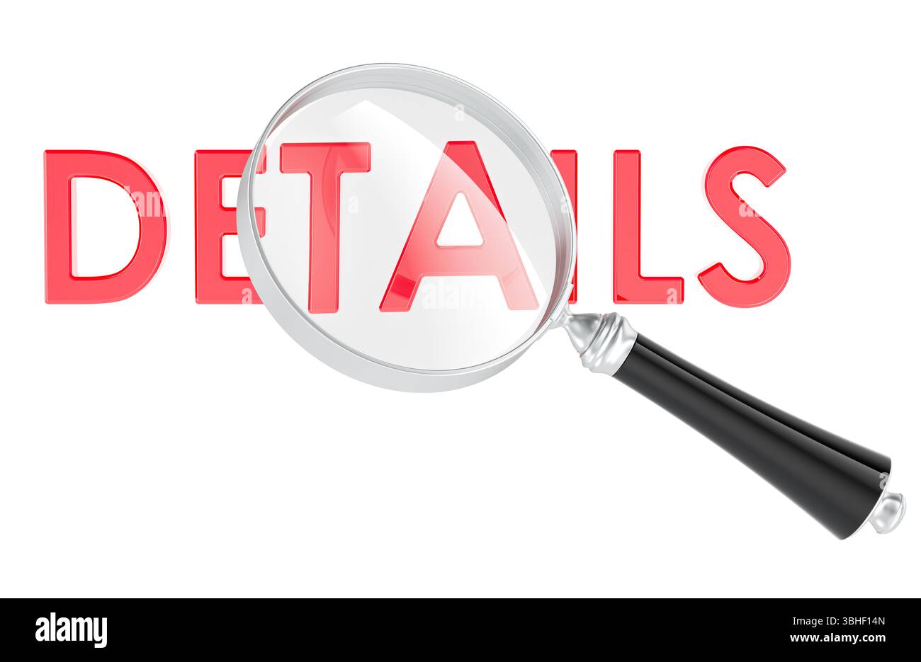 DETAILS with Magnifying glass. Focus, search, and paying attention to ...