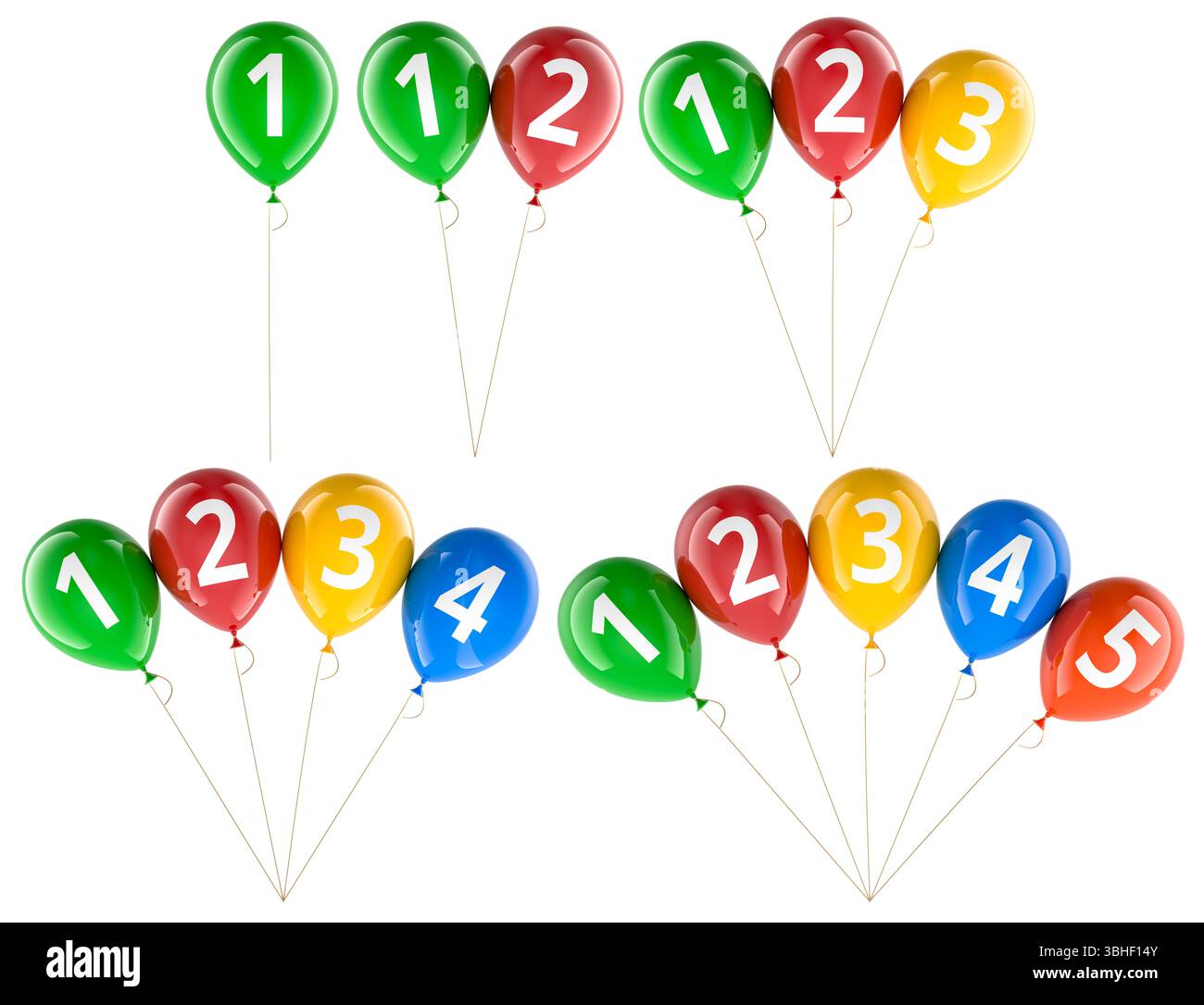 Sets of colorful balloons with numbers 1 to 5. Education, counting or ...