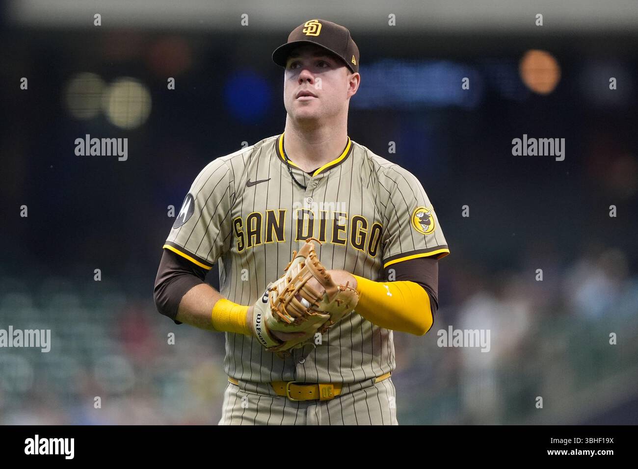 San Diego Padres' Gavin Sheets looks on during a baseball game against ...