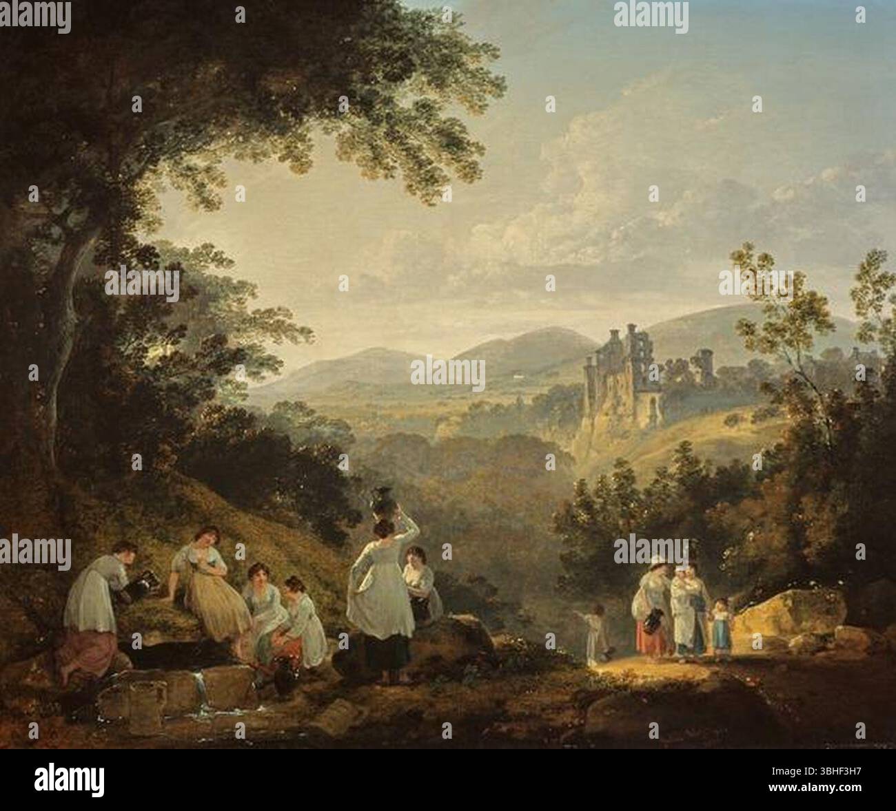 Julius Caesar Ibbetson - View of Rosslyn Castle from the grounds of ...