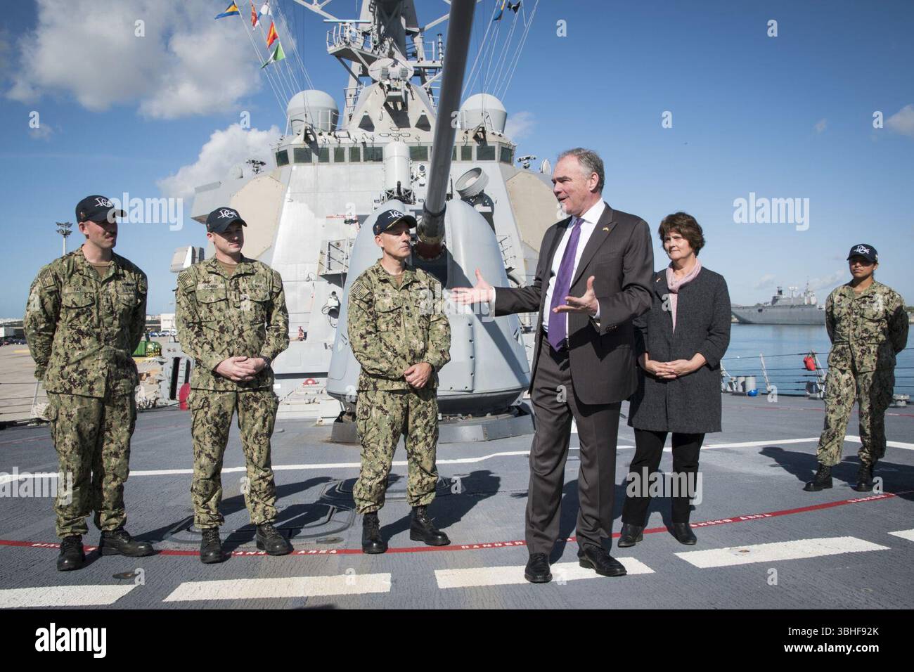 Kaine and his wife, Anne Holton, speak with servicemembers during a ...
