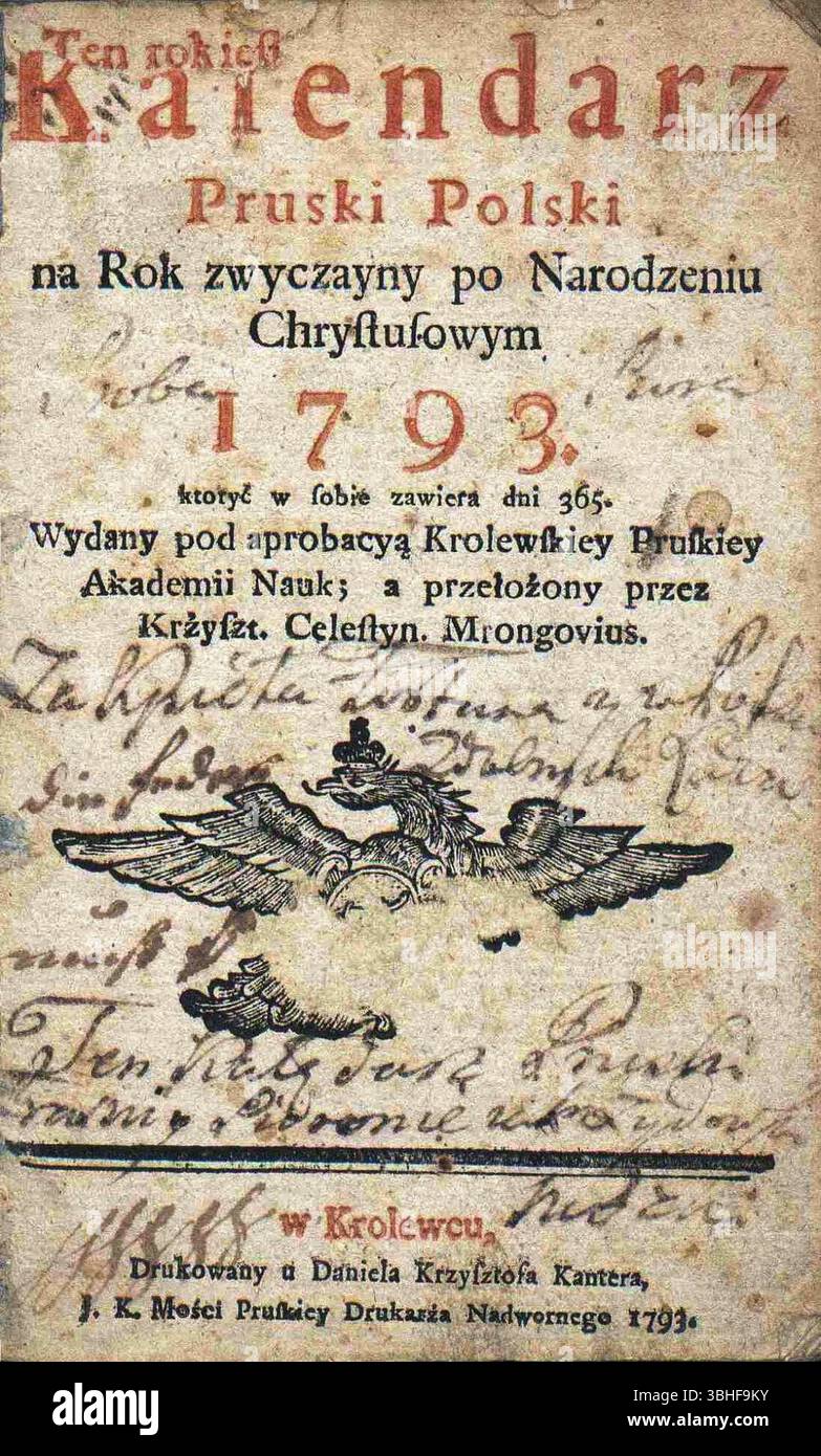 Kalendarz Pruski Polski na Rok zwyczayny (...) 1793, Królewiec 1793 ...