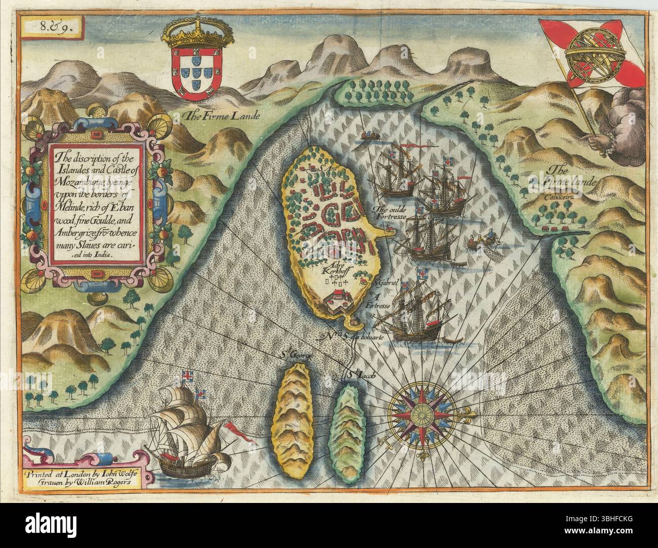 Illustrated Map of Melinde harbor on the island of Mozambique from Jan ...