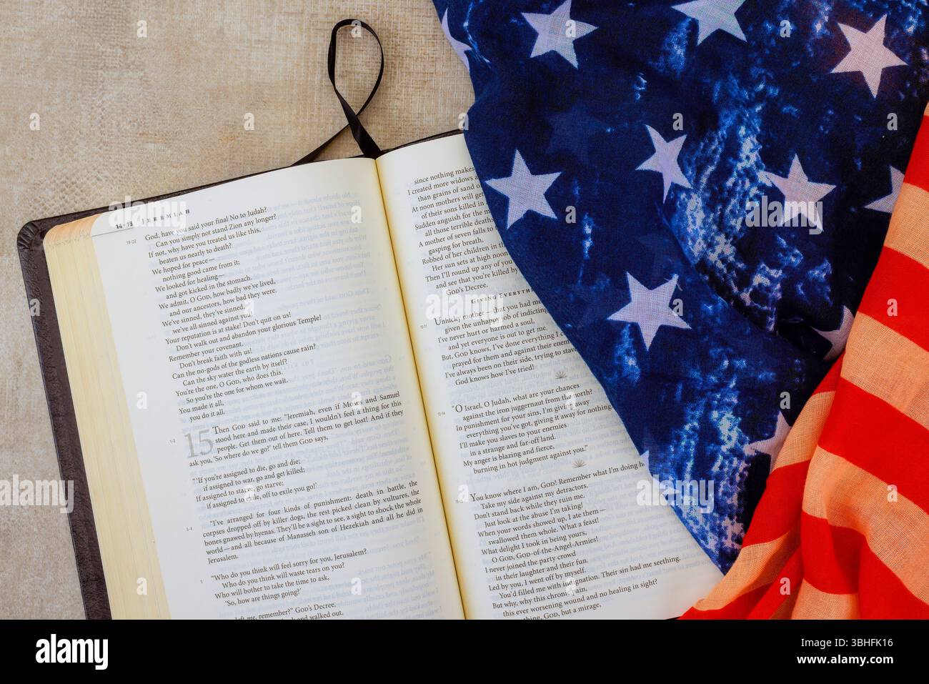 24 April 2025 Washington DC US An open Bible displays verses alongside ...