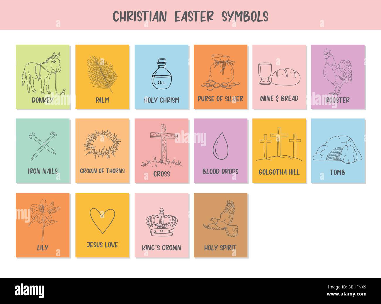 Christian Line Symbols Sketch Cards, Religion Hand Drawn Art, Biblical ...