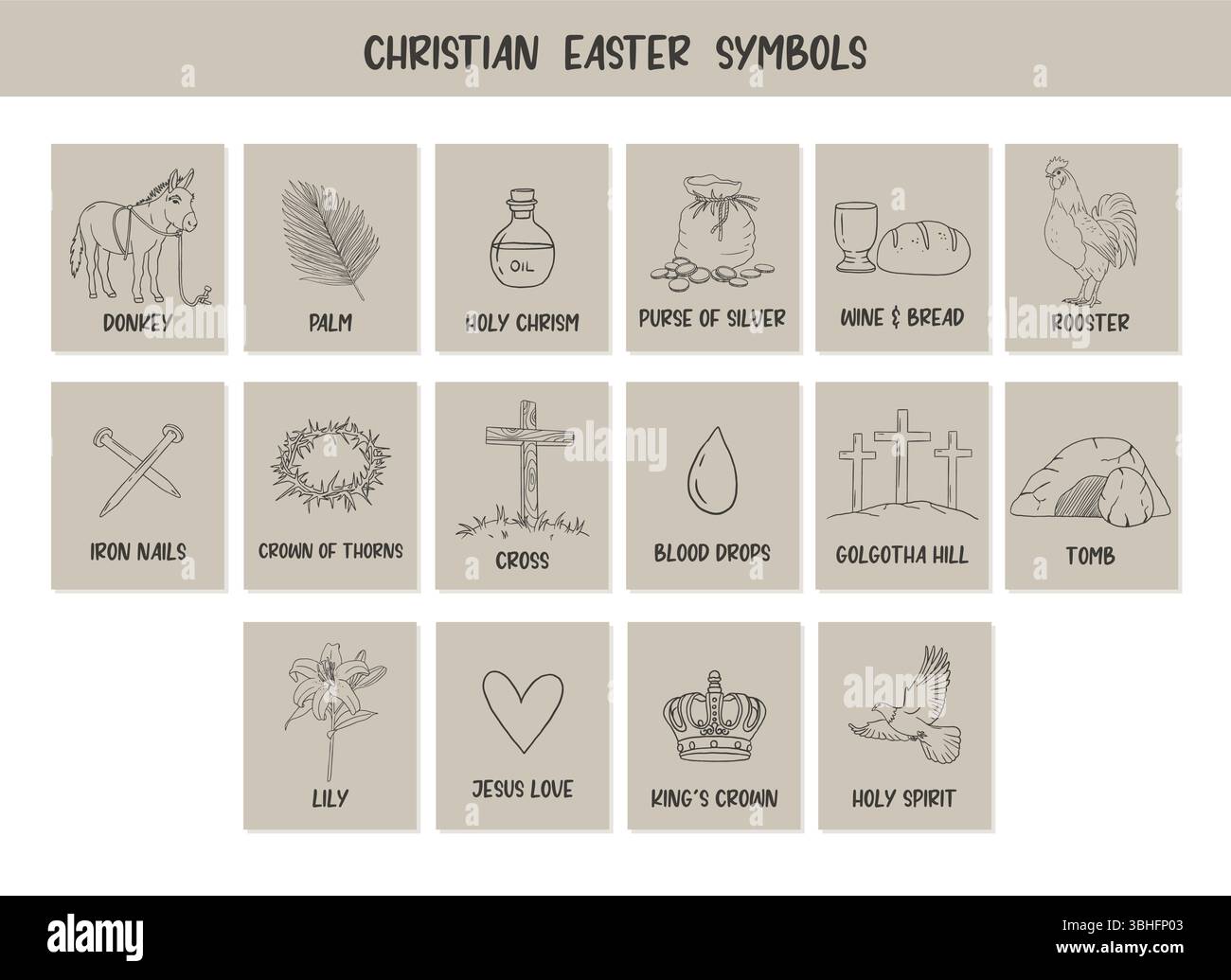 Christian Line Symbols Sketch Cards, Religion Hand Drawn Art, Biblical ...