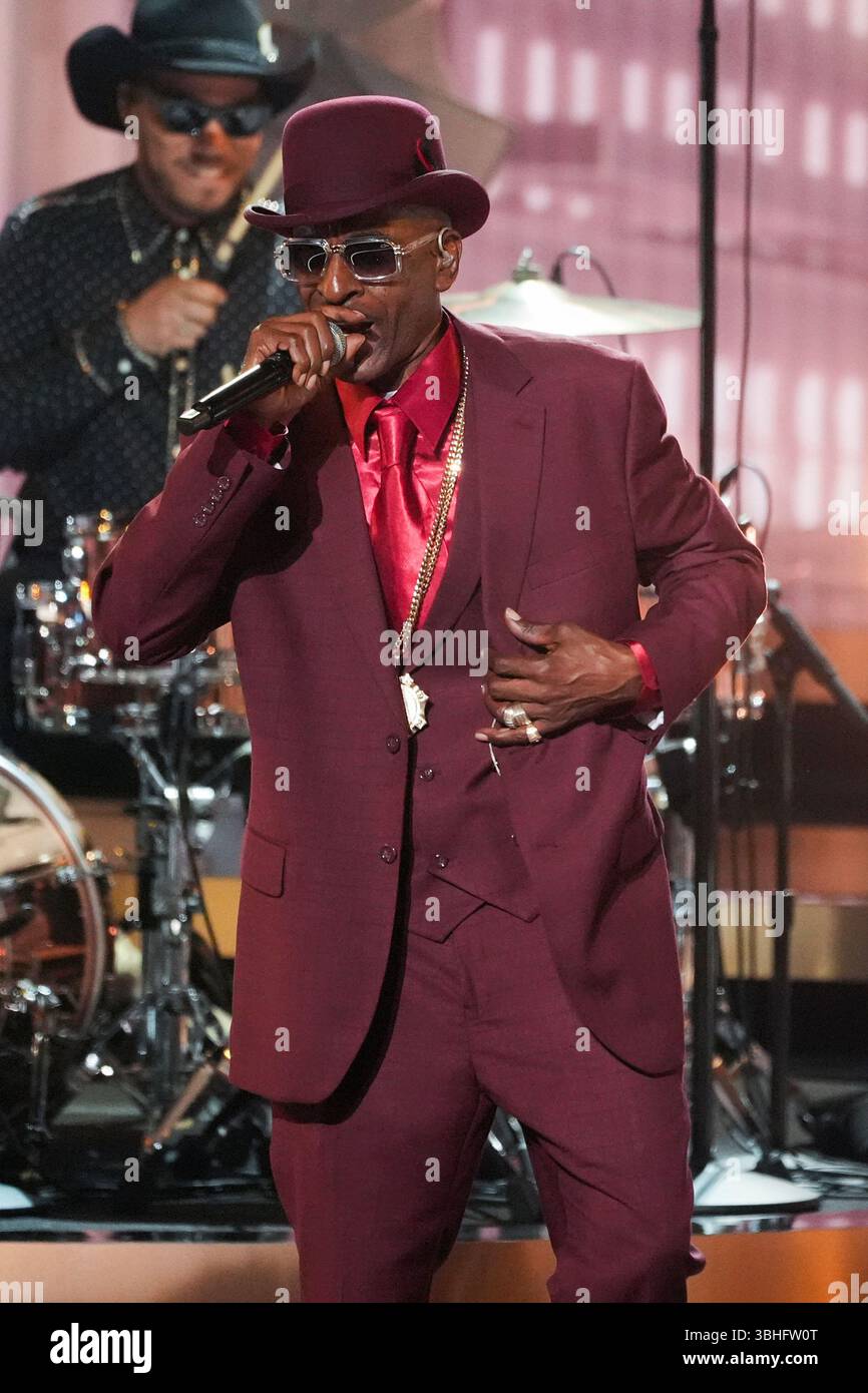 Rakim performs during the BET Awards on Monday, June 9, 2025, at the ...