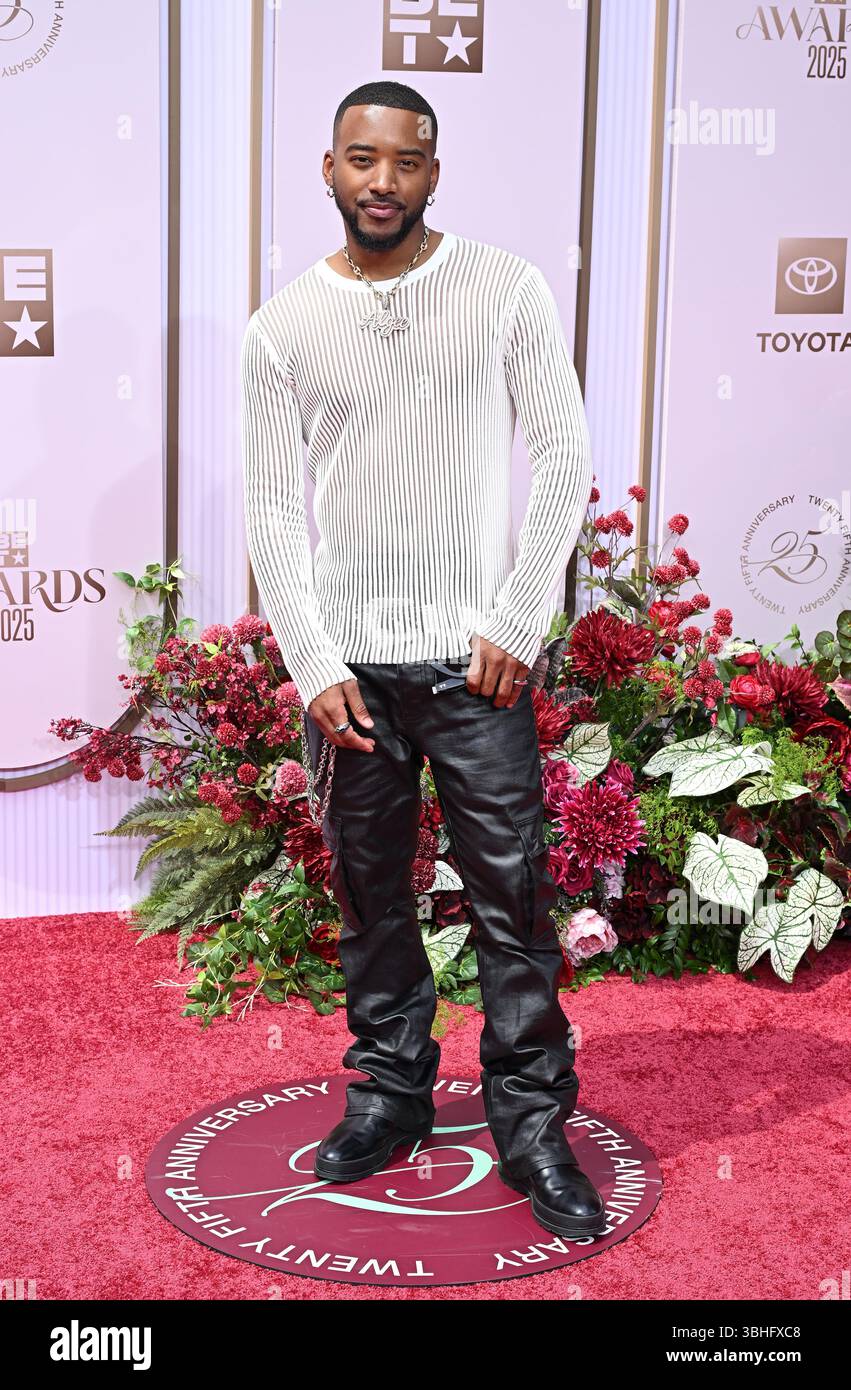 Los Angeles, USA. 09th June, 2025. Algee Smith arriving to the 2025 BET ...