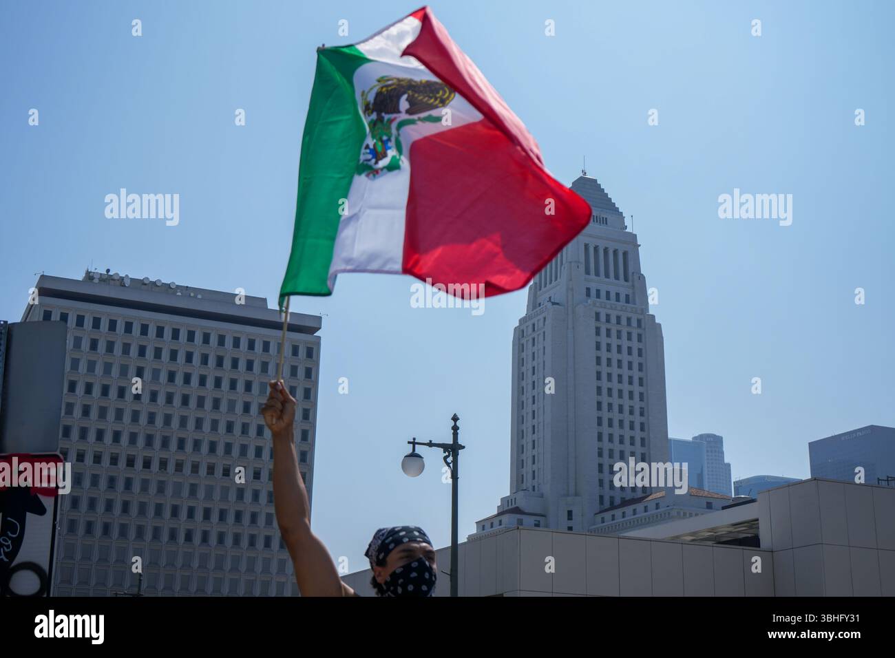 Protestors and California National Guard gather outside the Edward R ...