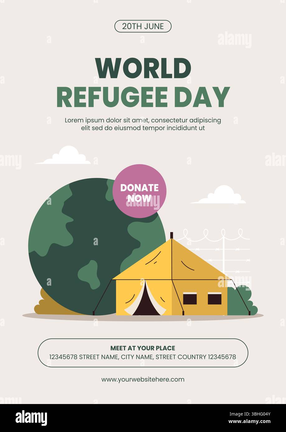 World Refugee Day Flat Cartoon Vector for Social Media Template ...