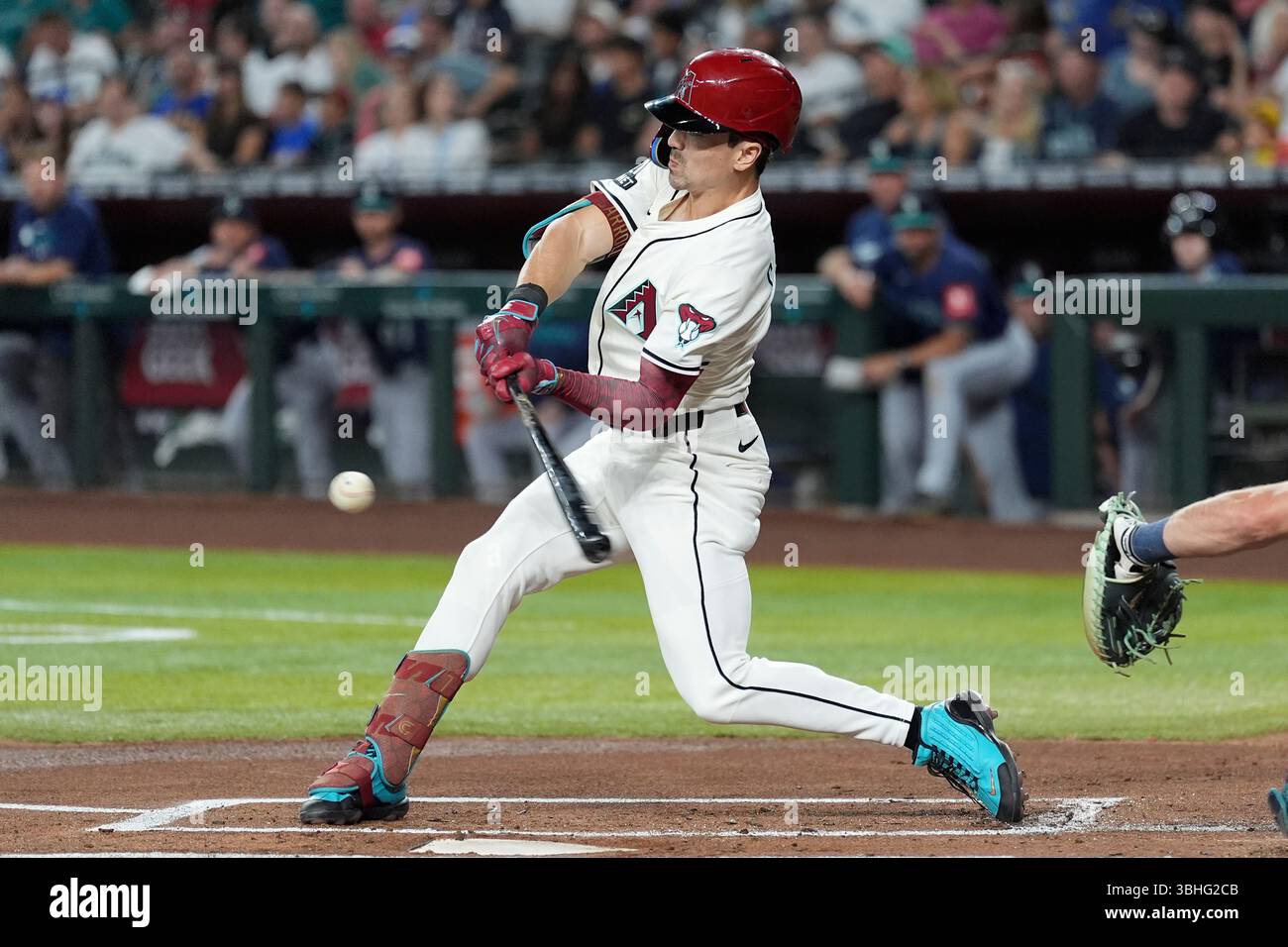 Arizona Diamondbacks' Corbin Carroll starts his swing on a home run ...