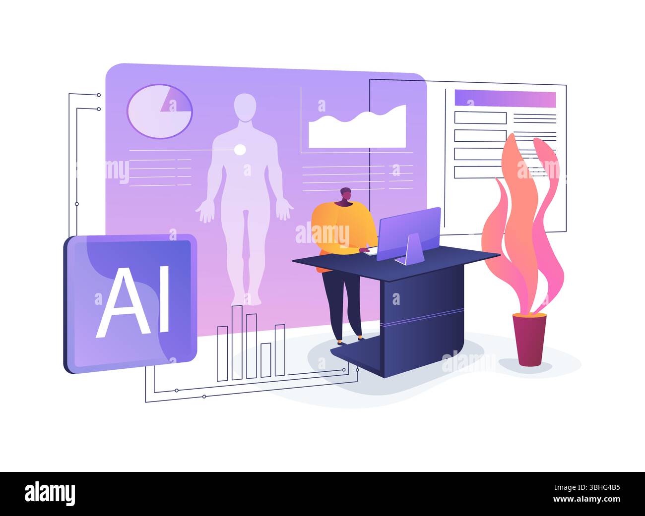 Ergonomic Smart Desks with Health Monitoring abstract concept vector ...