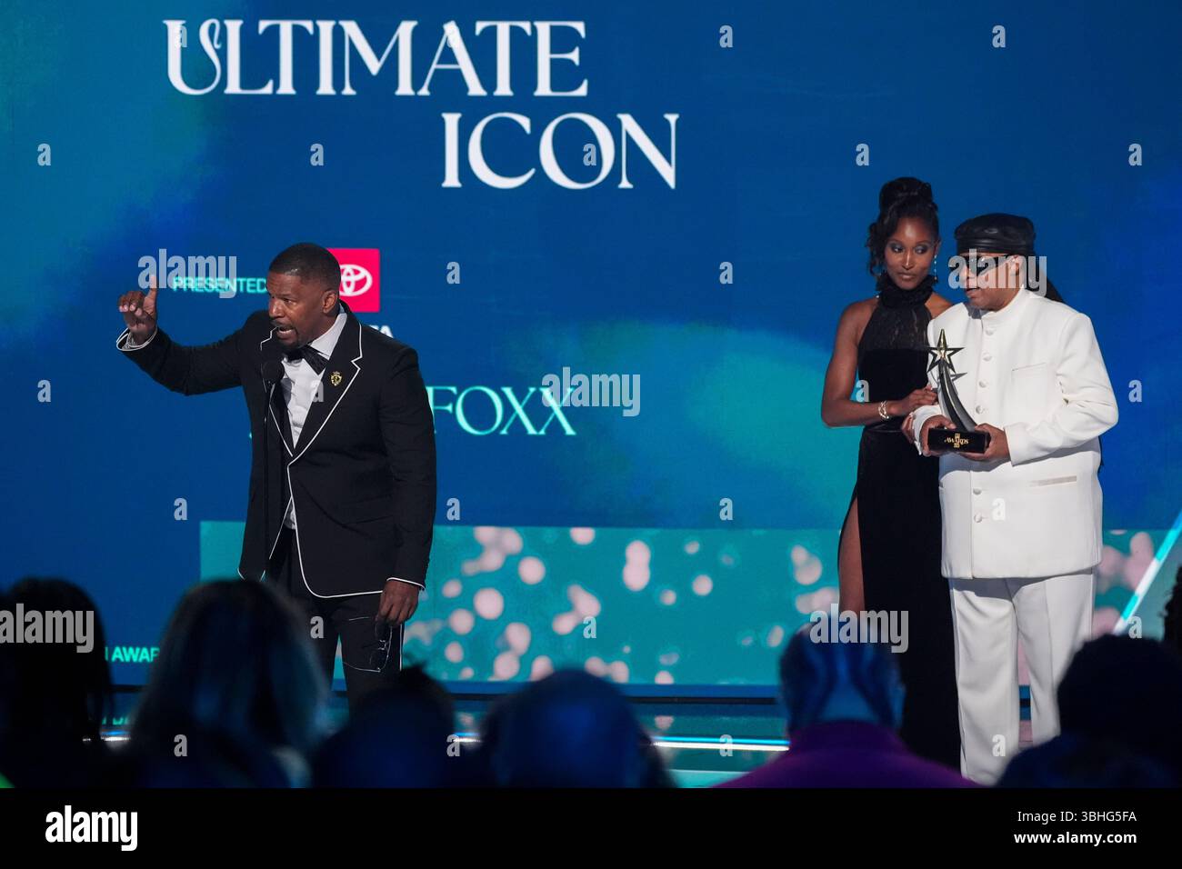 Jamie Foxx accepts the ultimate icon award during the BET Awards on ...