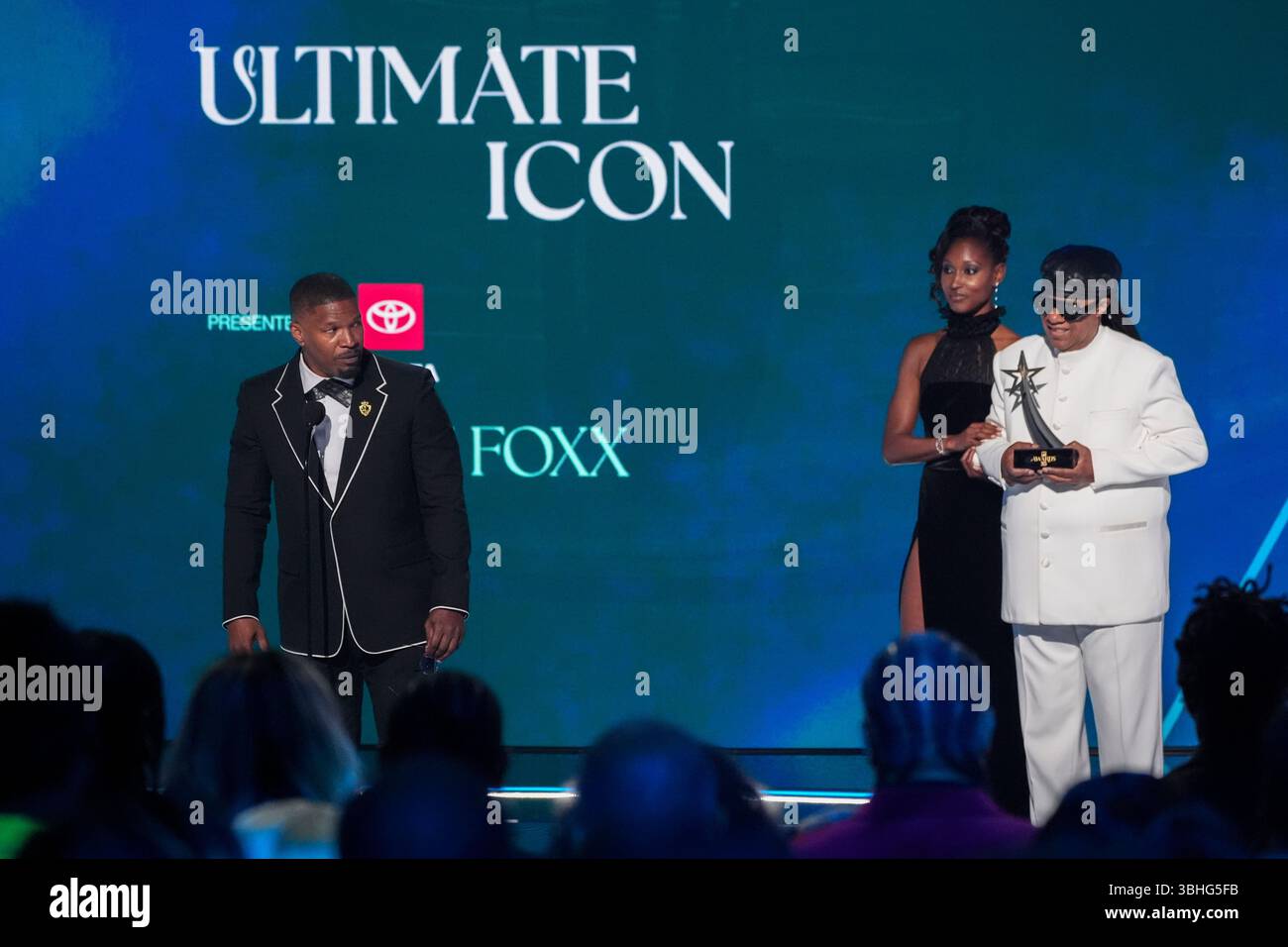 Jamie Foxx accepts the ultimate icon award during the BET Awards on ...