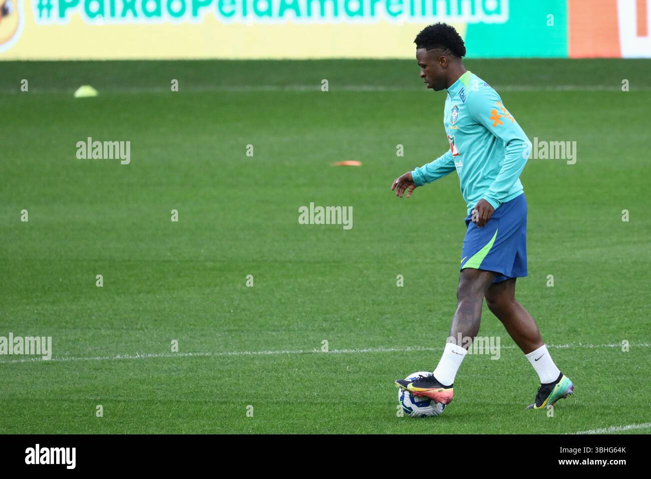 Vini Jr. of the Brazilian national football team during a training ...