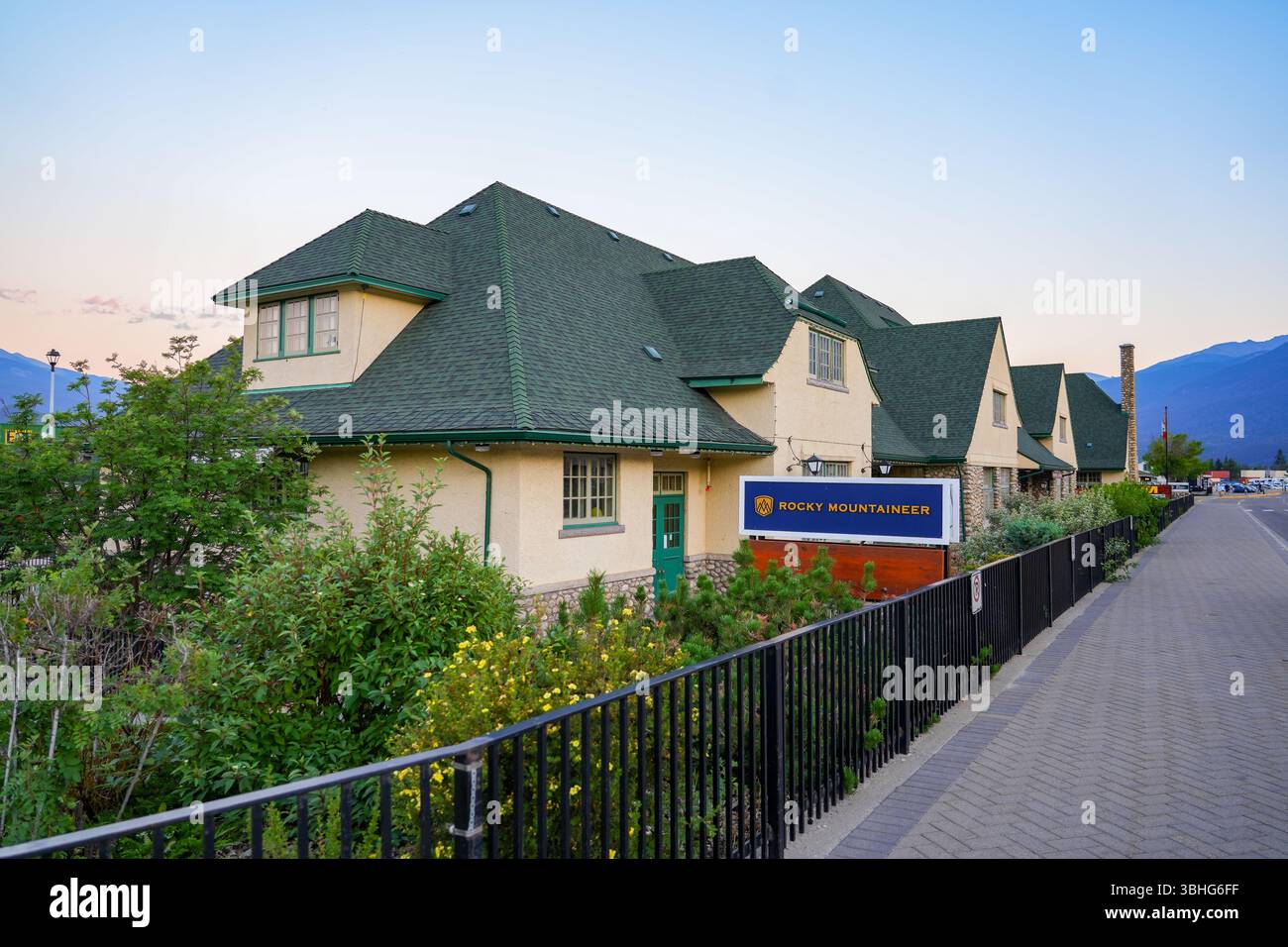 Jasper train station of the Rocky Mountaineer in Alberta, Canada Stock ...