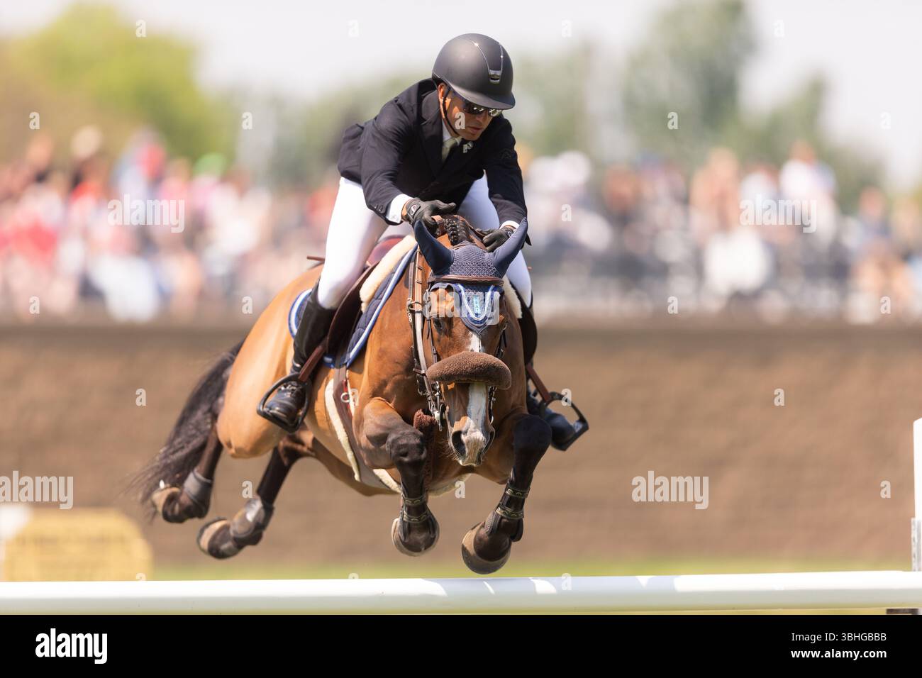 Sameh el Dahan of Great Britain, riding WKD Toronto, compete in the 1.60m Grand Prix during The ...