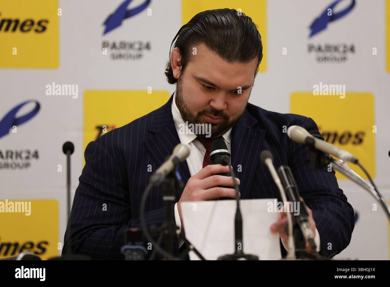 Aaron Phillip Wolf, a gold medalist of judo at the Tokyo Olympics, attends a press conference to ...