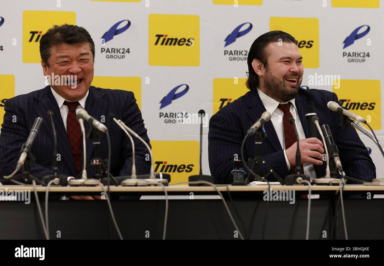 Aaron Phillip Wolf (R), a gold medalist of judo at the Tokyo Olympics, attends a press ...