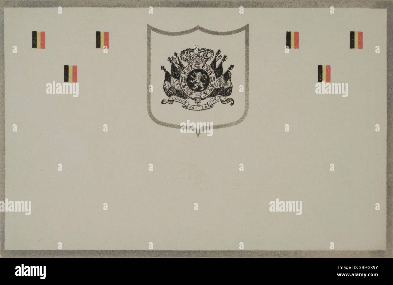 Kleine Belgische vlaggetjes en een wapen met vlaggen en een leeuw met ...