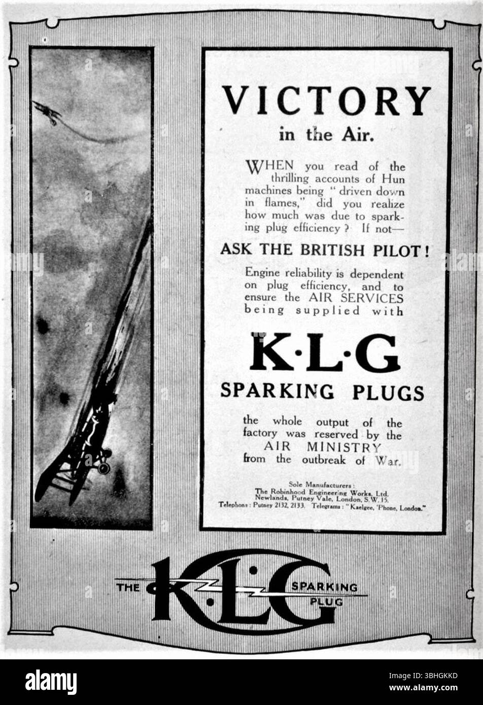 KLG spark plug advertisment, Autocar magazine, 1919 Stock Photo - Alamy